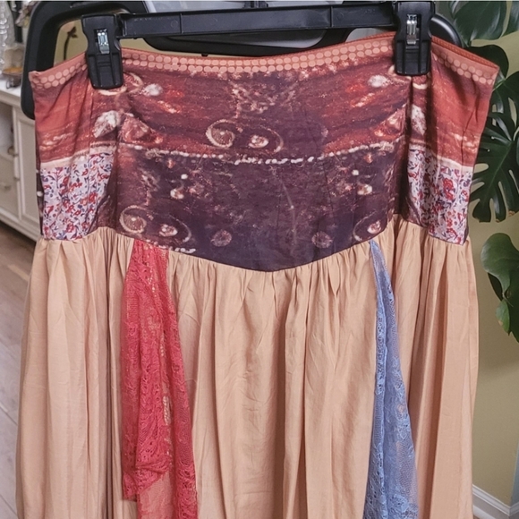 Ursime | Skirts | Ursime Boho Patchwork Floral Lace Trim Tiered Maxi ...